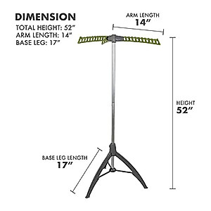 Collapsible Clothes Drying Rack, Portable Garment Racks Indoor, Foldable Standing Laundry Racks for Drying Clothes, Tripod Stand, Hangaway Garment Rack, Steamer Hanger Stand, Green and Grey