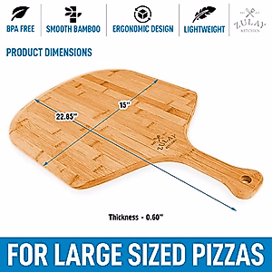 Zulay (Large 15") Authentic Bamboo Pizza Peel Wood - Natural Bamboo Pizza Paddle With Easy Glide Edges & Handle For Baking - Large Wood Pizza Peel For Transferring & Serving