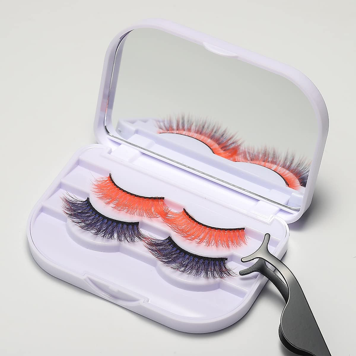 3 Tier Eyelash Storage Case Lash Dime Organizer Holder Box with Mirror Makeup Cosmetic Travel Case Empty and Eyelash Tweezer False Lash Container (White)