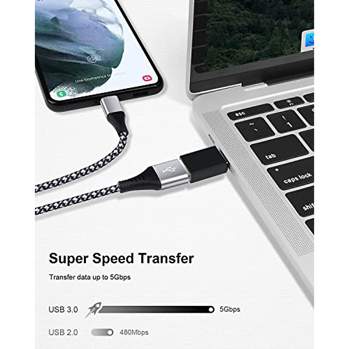 4 Pack USB C to USB Adapters + 4 Pack 6FT USB A to USB Type C Cable