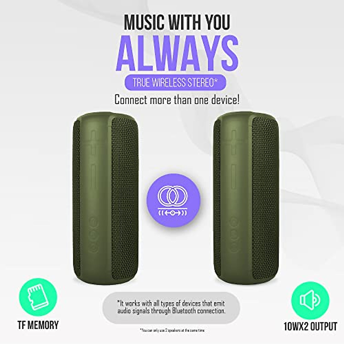 PALL Power One, Waterproof Speaker 20W, Excellent for Outdoors | True Wireless Speaker, Compatible with Android and iOS | 6 Hour Playtime, Bluetooth 5.0, Portable - Green