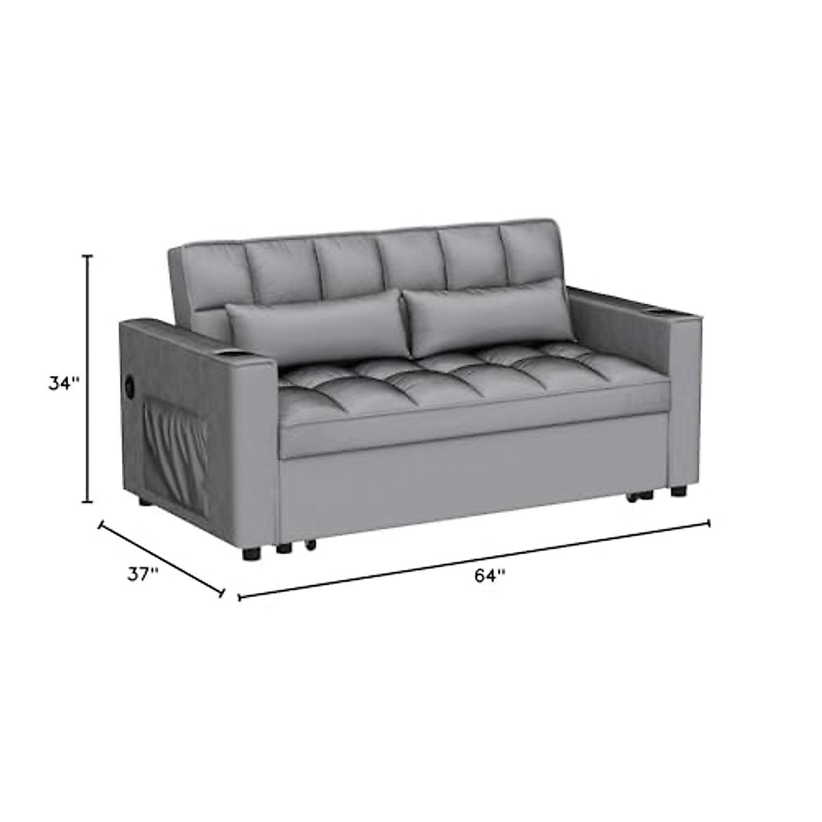 ERYE 3-in-1 Futon Daybed with Pull Out Sleeper Couch Bed, Loveseat Sofa W/Reclining Backrest Convertible Sleep Sofabed for Home RV Apartment Office Living Room