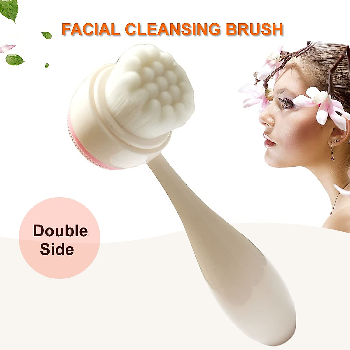 Double Side Brush with Soft Bristles for Skin Care, Silicone Brush for Massaging(White)