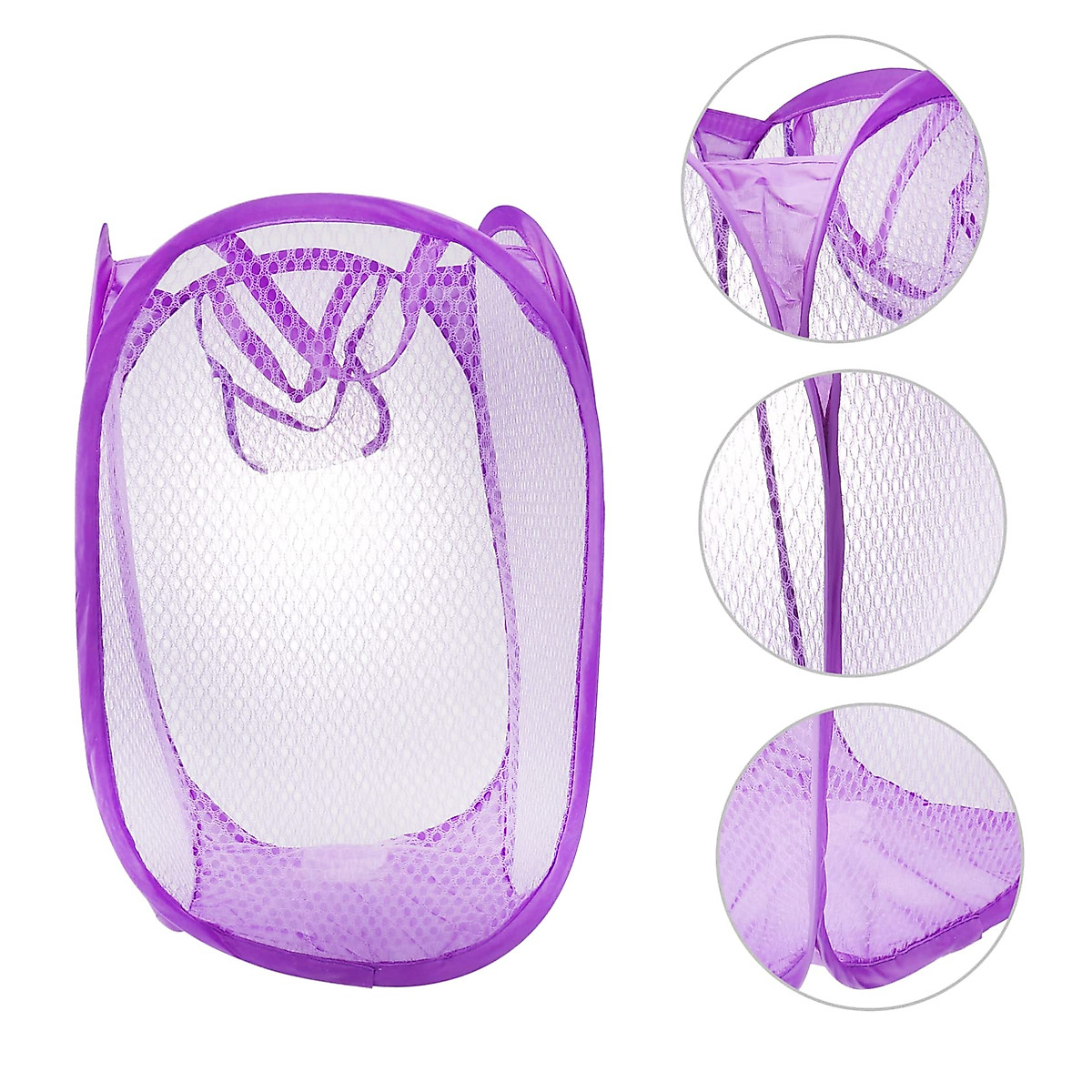 VILLFUL Foldable Mesh Laundry Basket Hamper with Easy Open Design for College Dorms Portable Clothes Storage with Carry Handles and Side Pocket for Convenience