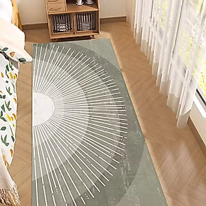 GUBIYU Boho Bedroom Rug Green Sun Area Rugs Runner Rug Sage Green Abstract Large Area Rugs Non Slip Bathroom Rugs Kitchen Runner Rugs Living Room Rugs for Laundry Nursery Kids Room Entryway 23.6"x59"