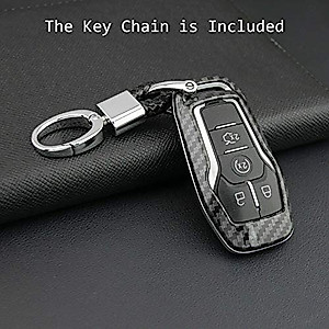 PARTOL Carbon Fiber Key Fob Case Keyless Smart Key Fob Cover Black Glossy Finish Key Fob Shell for Ford Fusion Mustang Edge F150 F250 Explorer Mondeo Lincoln MKZ MKC MKX
