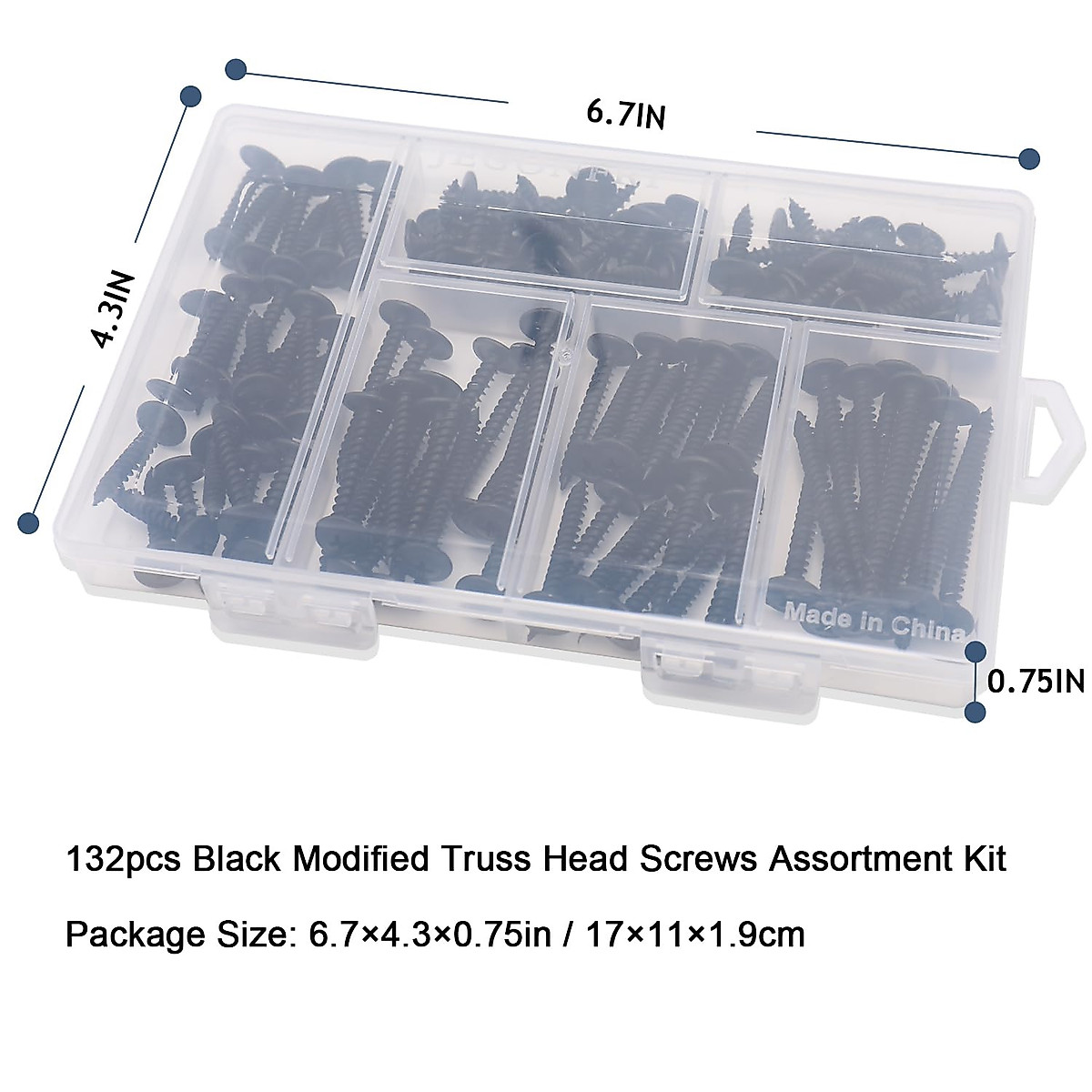 JEGONFRI #8 Modified Truss Head Black Wood Screws Assortment Kit, 132 pcs, Phillips Drive, Wood Screws, Screws, Screws Assortment, Screws Set, 6 Sizes (1/2”, 3/4”, 1”, 1-1/4”, 1-1/2”, 2”) (Black)
