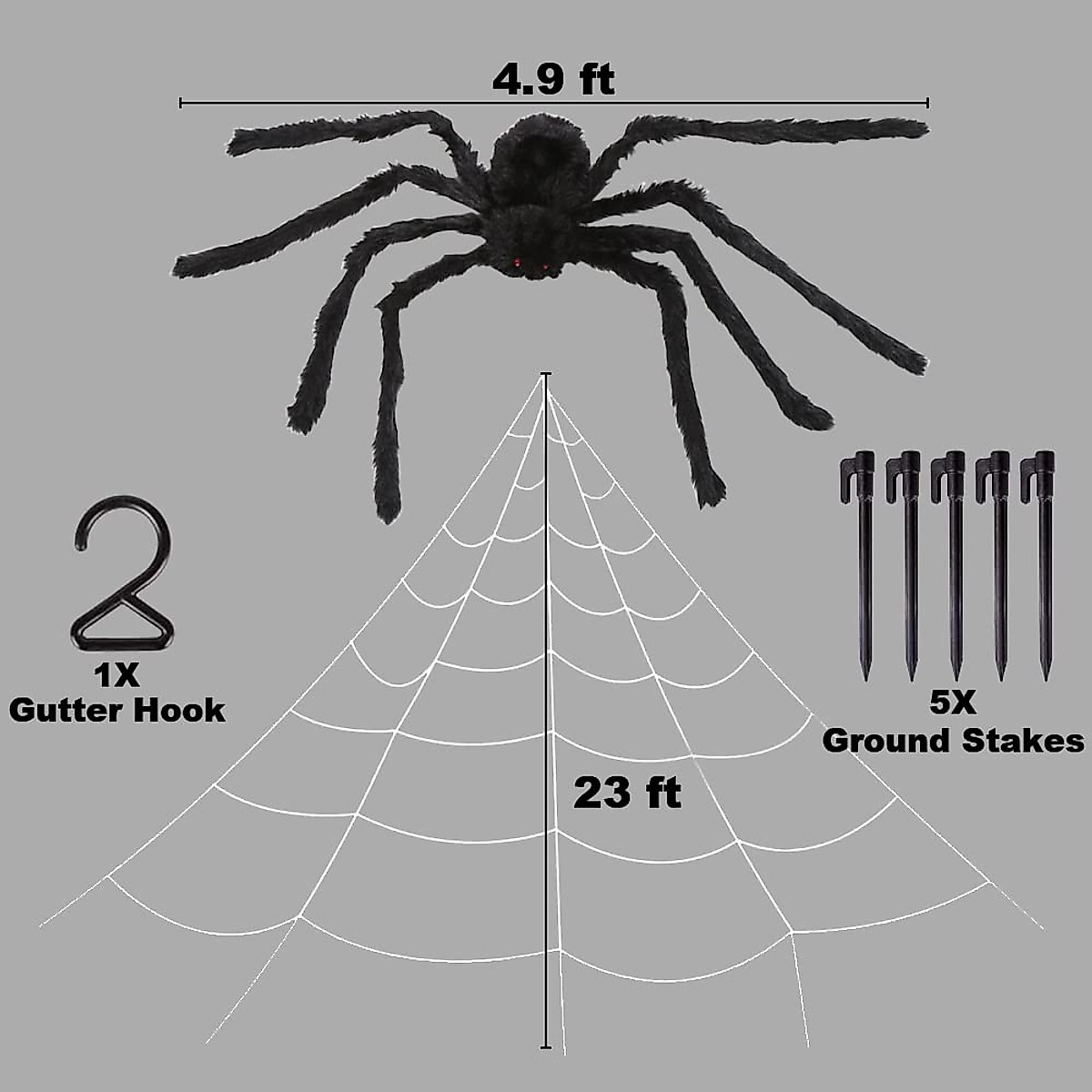 Halloween Decorations 276" Halloween Spider Web + 59" Giant Halloween Hairy Spider with Triangle Huge Spider Web for Indoor Outdoor Halloween Decoration Yard Lawn Home Party Haunted House Decor