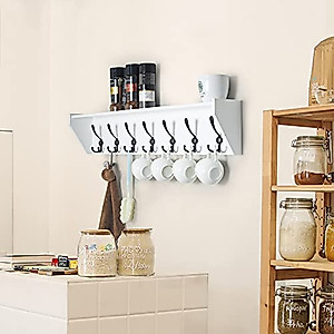 WEBI Coat Rack Wall Mount with Shelf,35’’ Long White Shelf with Hooks Underneath,7 Triple Hooks,Wall Mounted Coat Rack with Shelf,Key Rack for Wall,Entryway Shelves for Wall