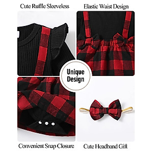 HIGHUZZA 3-6 Month Baby Girl Clothes Newborn Dress Infant Romper Fall Outfits Winter Jumpsuit Girl's Clothing Overall Plaid Stripes Girl Skirt Set with Headband Black