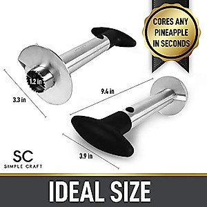 Simple Craft Pineapple Corer and Slicer Tool - Stainless Steel Pineapple Cutter With Sharp Built-in Blade & Detachable Handle - Heavy-Duty Pineapple Corer For Easy Coring & Ring Slices (Black)