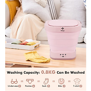 Portable Washing Machine Mini Washer with Drain Basket, Foldable Small Washer for Underwear, Socks, Baby Clothes, Towels, Delicate Items (White)