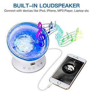 Ocean Wave Night Light Projector, Baby Lullaby Night Light with 7 Relax Light Show Projection, Music Player, Auto-Off Timer for Nap-time for Baby Nursery, Adults and Kids Bedroom, Living Room (White)