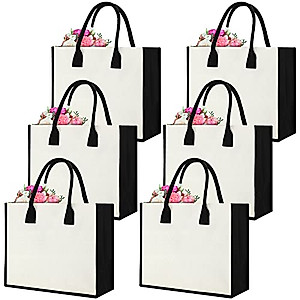 Reginary 6 Pcs Bridesmaid Bags Bulk Initial Canvas Tote Bags with Handles Personalized Beach Canvas Bag for Wedding Mother Teacher Bride Friend College DIY (Black Edge)