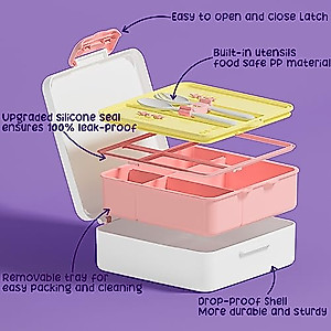 Fimibuke Kids Bento Snack Lunch Box with 4 Compartment, Insulated lunch Bag, Stainless Steel Vacuum Thermos Food Jar, Ice Pack, Utensils Set, Birthday Gift for Age 3-12 Back to School Toddler Girl Boy