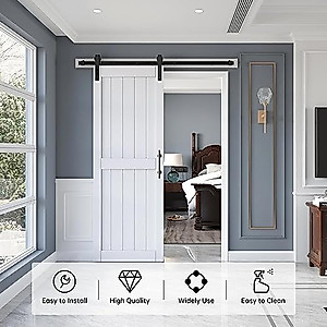 Finosen 30in x 84in White Barn Door Slab with 5.5FT Sliding Door Hardware Kit,Waterproof,Anti-Scratch,DIY Easy Assembly,Easy to Clean,H Frame