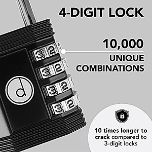 Padlock 4 Digit Combination Lock - for Gym School Locker, Outdoor Gate, Shed, Fence, and Storage, Combo Lock - Locker Lock- Weatherproof Metal - Keyless, Easy to Set, Resettable - Black