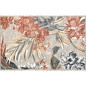Water Resistant Modern 2x3 Indoor Outdoor Patio Rug | Floral, Small Outdoor Rugs for Patios, Deck, Porch, Entryway | Outside Area Rug | 1'11'' x 3'