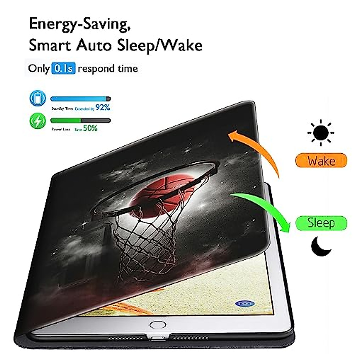 BFSEROBJ Case for All-New Fire 7 Tablet Case 7" 12th Generation 2022 Release Lightweight Smart Case PU Leather Adjustable Stand Protective Cover with Auto Wake/Sleep - Basketball in Galaxy