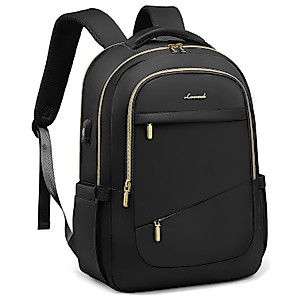 LOVEVOOK Laptop Backpack for Women, Black Business Travel Backpacks with USB Port, Water Resistant Work Teacher Computer Bag, Stylish College School Bookbag, Fits 15.6" Laptop