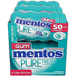 Mentos Pure Fresh Sugar-Free Chewing Gum with Xylitol, Wintergreen, Bulk, 50 Count ( Pack of 6)