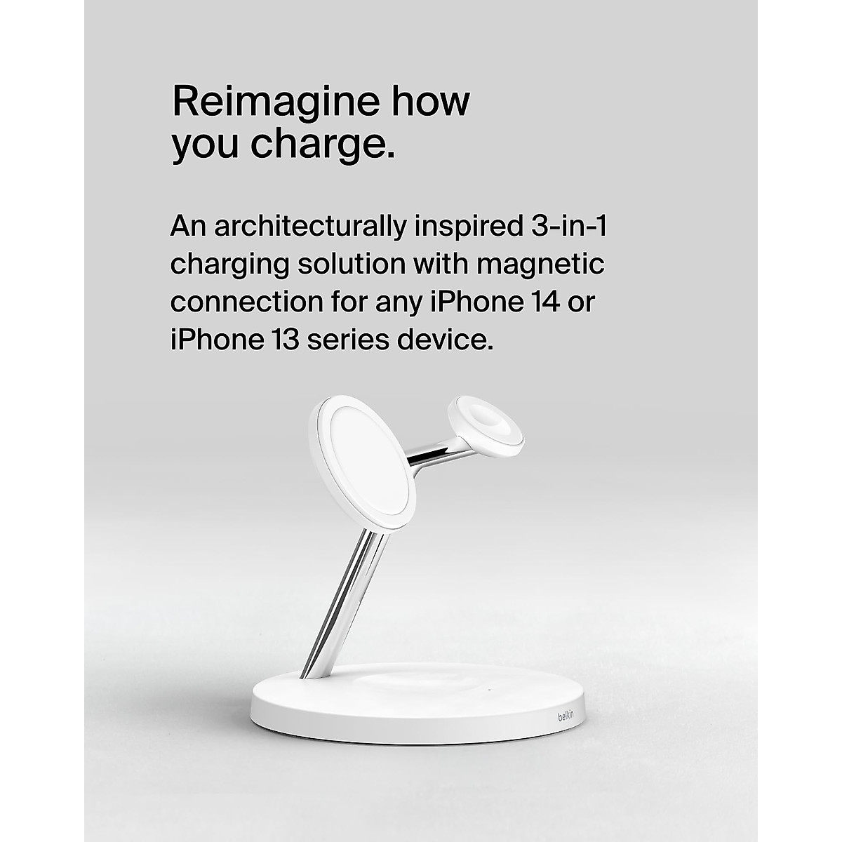 Belkin MagSafe Charger, 3-in-1 Wireless Charging Stand, 2ND GEN, 33% Faster for Apple Watch, iPhone 16, iPhone 15, iPhone 14 Series, AirPods - MagSafe Charging Station for Multiple Devices - White