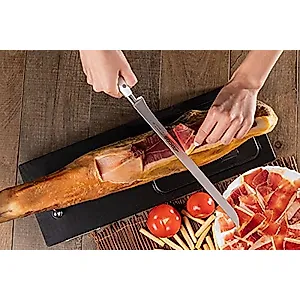 ARCOS Forged Slicing Knife / Ham Knife 12 Inch Nitrum Stainless Steel and 300 mm blade. Ergonomic Polyoxymethylene POM Handle. Series Riviera Blanc. Thin blade with a characteristic smooth edge. Color White.