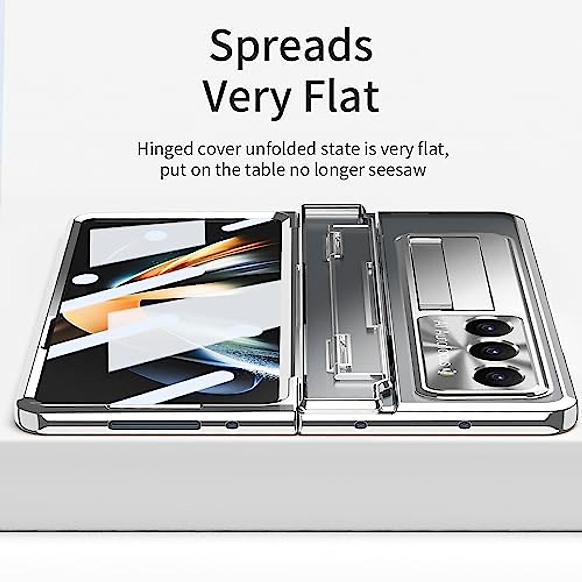 HAII for Galaxy Z Fold 5 Case with Hinge Protection Electroplating Design Built-in Screen Protector Lightweight Kickstand Protective Phone Case for Samsung Galaxy Z Fold 5 2023 Silver