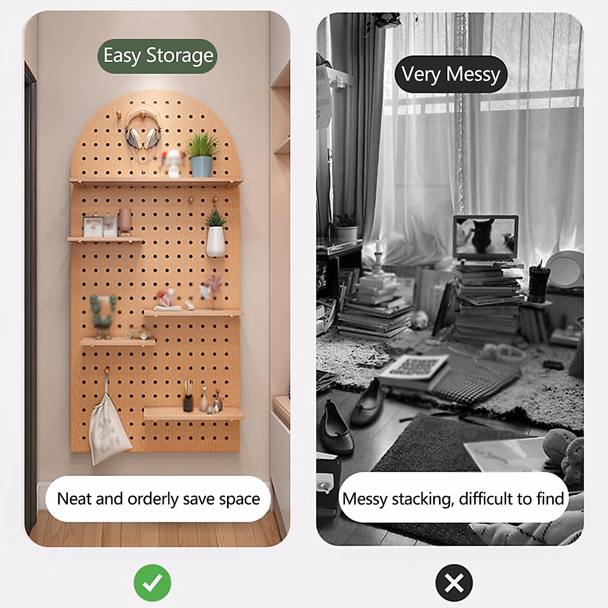 PFCDZDU Pegboard Wall Organizer Panels, Peg Boards Solid Wood Kits for Wall Crafts, Workbench Garage Kitchen Office Wall Display Storage Modular Combination Shelf (Color : Wood Colour, Size : 120x60