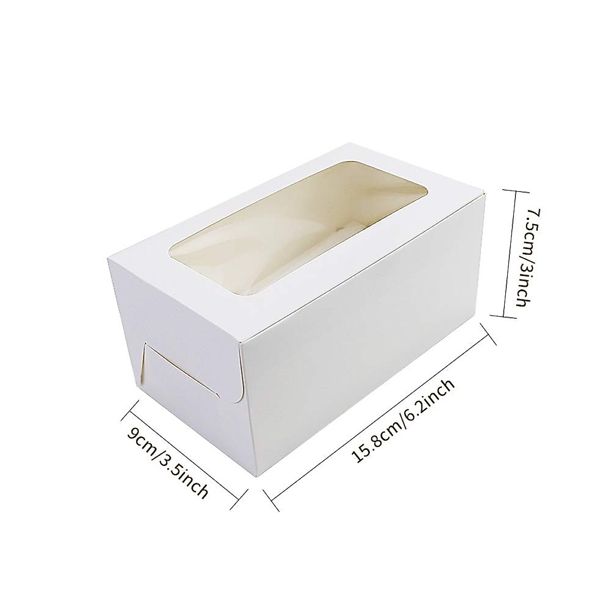 PRALB 50Pack White Paper Cupcake Boxes with Pvc Window and Two Treat Holder, Pastry and Cookie Box,Cupcake Containers Bakery Cake Box,Auto-Popup Cupcake Carriers Bakery Cake Box(6.3x3.5x3inch)