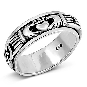 Spinner Claddagh Heart Friendship Ring Sterling Silver Band Size 7