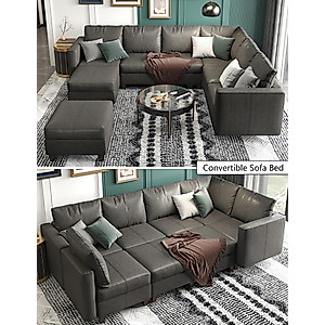 EASE MOOSE Modular Sectional Sofa with Storage, U Shaped Sectional Faux Leather Sectional Couch Large Sectional Sofa, Grey