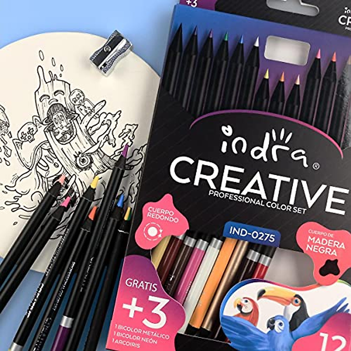 Indra Professional Colored Pencils Set, 12+3 Colored Art Drawing Pencils for Adults Kids Students Teachers Coloring Drawing Sketching Crafting