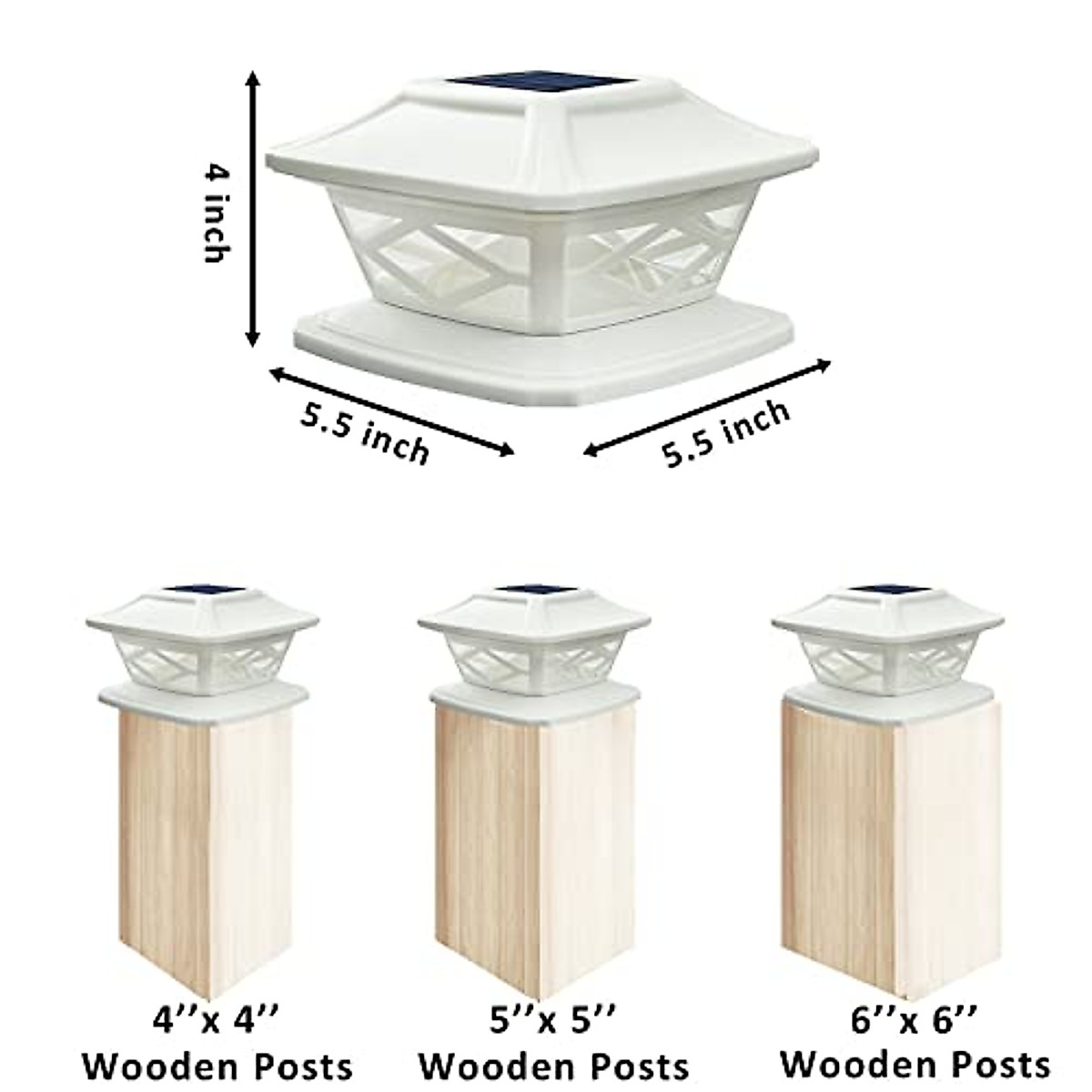 JOHOO Fence Post Cap Solar Lights, 2 PK Cool White LEDs Outdoor Deck Lamp Fits 4x4 5x5 6x6 Wooden Posts Waterproof for Deck, Patio, Garden, Yard Decoration
