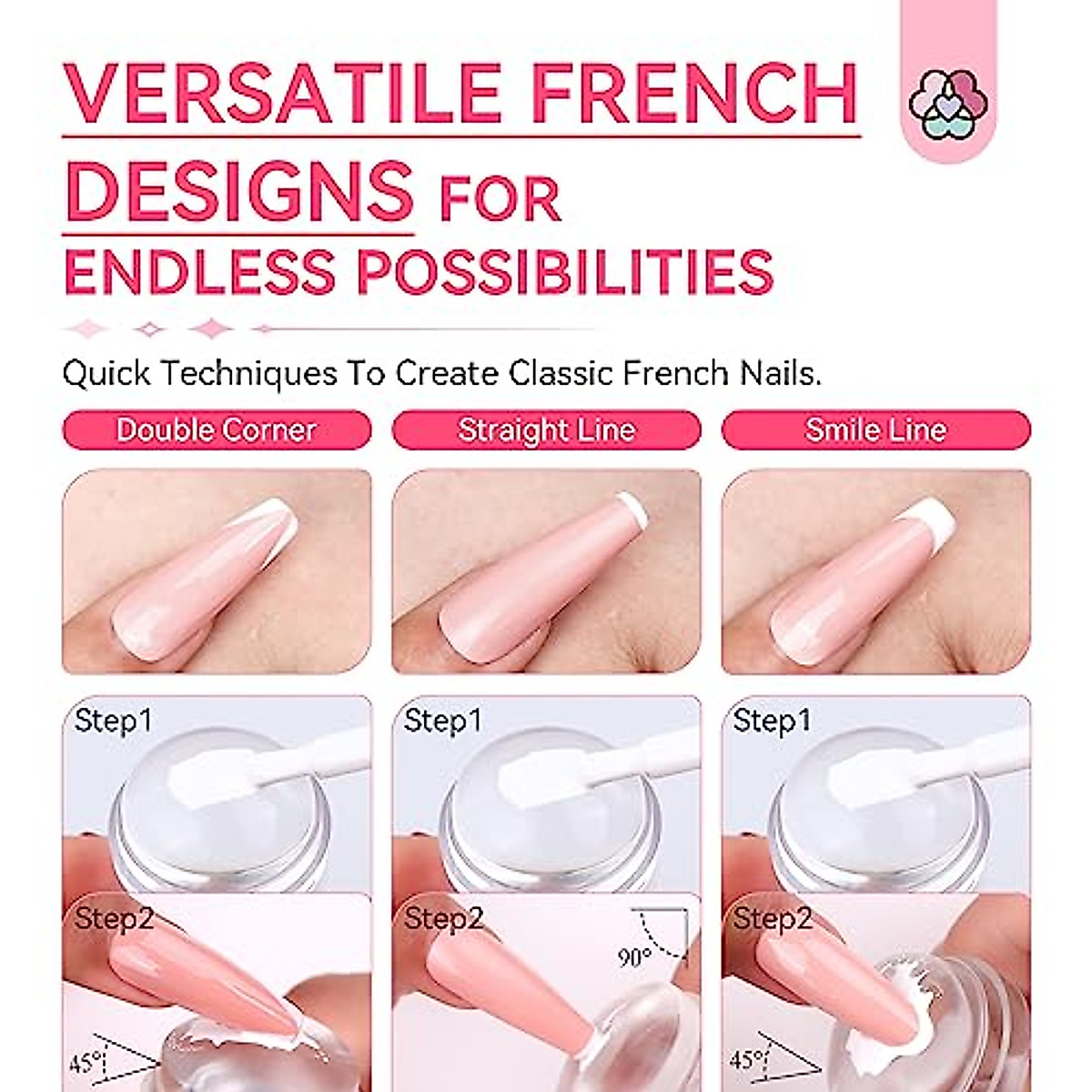 Saviland French Tip Nail Stamp - 4PCS Nail Art Stamper Kit Clear Silicone Nail Stamping Long & Short Jelly Stamper for Nails with Scrapers Nail Stamper Kit for French Manicure Home DIY Nail Art Salon