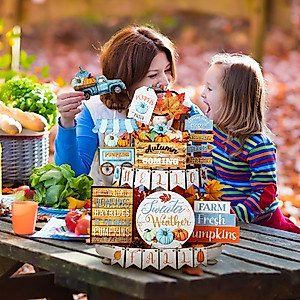 Bucherry 22 Pcs Thanksgiving Tiered Tray Decoration Fall Thanksgiving Decoration Farmhouse Rustic Wooden Sign Pumpkin Truck Blocks Autumn Wooden Sign for Fall Home Table Harvest Decor