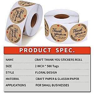 Poxoke Thank You Stickers Small Business Roll 2 Inch 500Count Craft Floral Designed