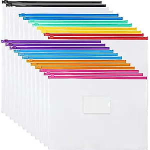 EOOUT 24pcs Plastic Envelopes Poly Zip Envelopes Files Zipper Folders, A4 Size, Letter Size, 10 Colors, for School Office Travel Storage Supplies