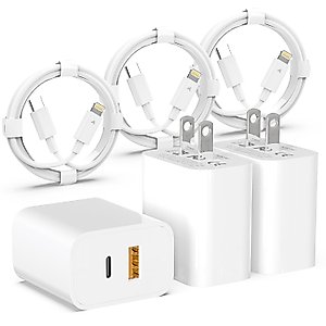 iPhone Fast Charger [MFi Certified], 3 Pack 20W Dual Port QC + PD 3.0 Power USB C Wall Charger Adapter with 6FT Lightning Cable Compatible with iPhone 14/13/12/Pro/Pro Max/XS/X/SE and More