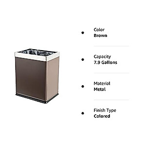 Brelso 'Invisi-Overlap' Open Top Metal Trash Can, Small Office Wastebasket, Modern Home Décor, Rectangle Shape (Brown)