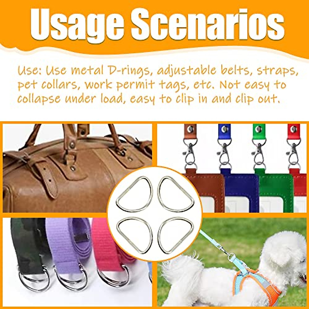 Hocansen 100 Pieces D Rings 15mm Metal D Ring Buckle Clips Sewing Accessories for Hand DIY Hardware Bags （15mm/D）