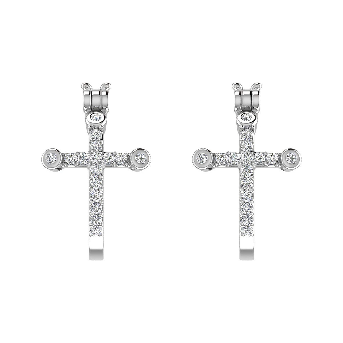 1/4 Carat Diamond Hoop Earrings with Cross Sign in 10K Rose Gold