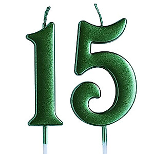 Green 15th Birthday Candle, Number 15 Years Old Candles Cake Topper, Boy Or Girl Party Decorations, Supplies