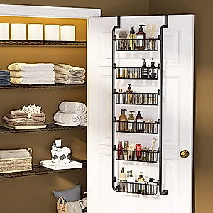 1Easylife 6-Tier Over the Door Pantry Organizer, Heavy-Duty Metal Pantry Door Organizer with 6 Baskets, Hanging Storage Door Organization Kitchen Spice Rack (6x4.72"Width Baskets, Black)