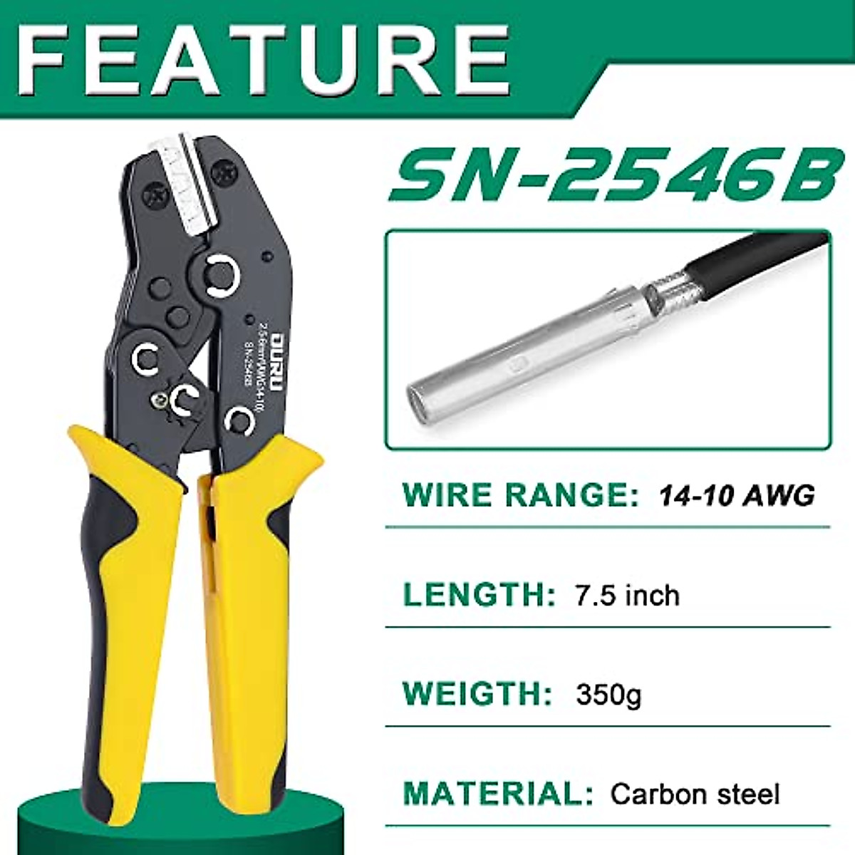 OURU Solar Crimping Tool for 14-10 AWG Solar PV Cable Solar Connectors,Solar Crimper SN-2546B