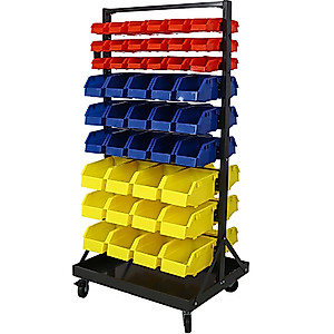 9-Tier Double-Sided Movable Parts Tool Storage Rack with 90 Bins, Nuts Bolts Storage Organizer with Locking Wheels for Shop Garage and Home