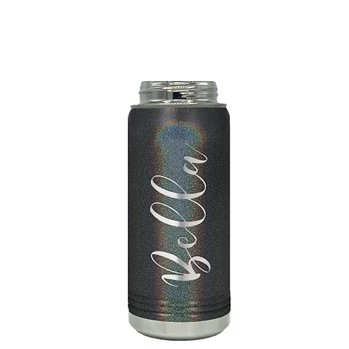 Personalized Bottle 20 oz with Straw Black Rainbow Glitter Custom Laser Engraved Stainless Steel Vacuum Insulated Sport Bottle with Name