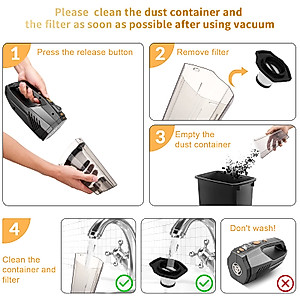 KOHUIJOO Cordless Handheld Vacuum Cleaner, Car Vacuum Cleaner Cordless, Dust Busters Cordless Rechargeable Small Portable Cordless USB Handheld Vacuum for Home and Car Cleaning with LED Light Gray