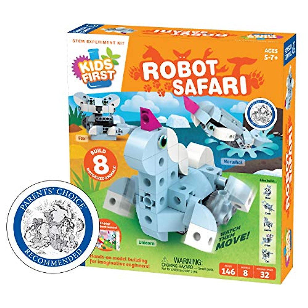 Thames & Kosmos Kids First: Robot Safari - Introduction to Motorized Machines Science Experiment Kit for Ages 5 to 7, Build 8 Robotic Animals Including A Unicorn, Llama, Narwhal & More