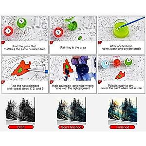 TUMOVO Paint by Number for Adults - Watercolor Forest Oil Painting for Adults Kids Paint by Number Nature Landscape Paint by Numbers DIY Acrylic Paint Number Kits Romantic Arts Craft, 16x20inch